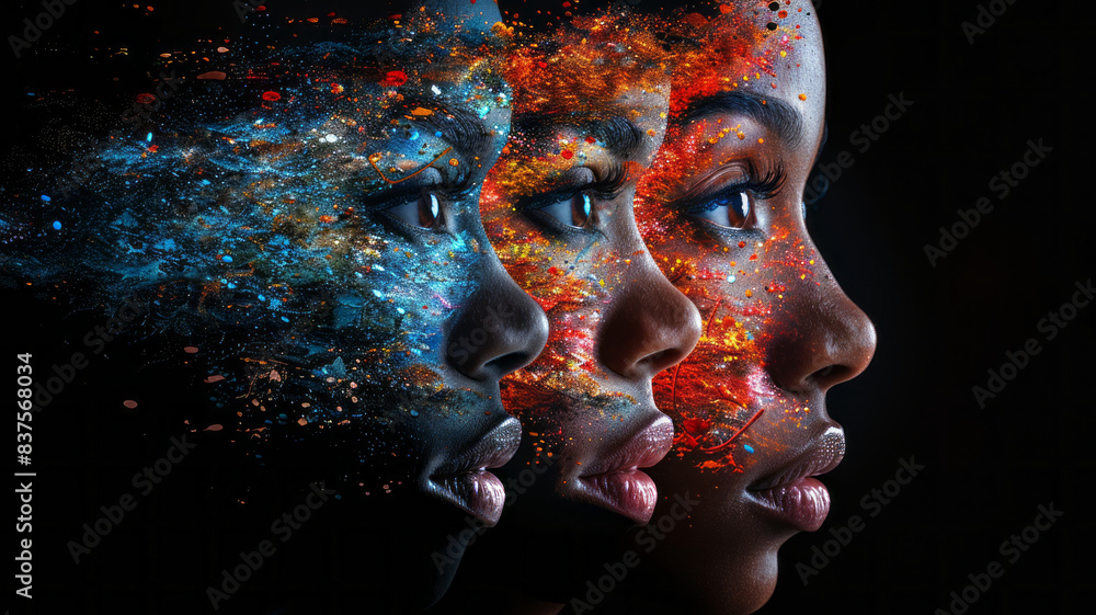 The human face, made from different portraits of different people of ...