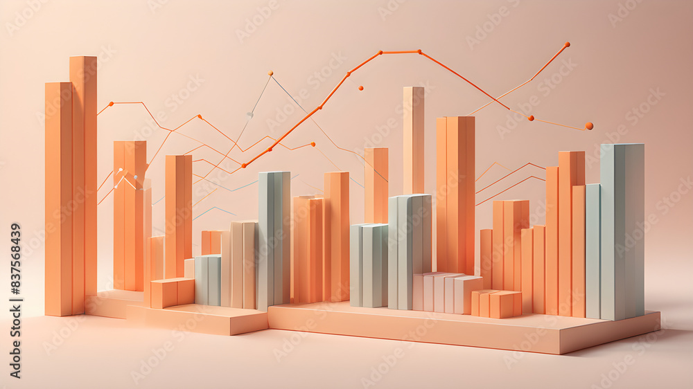 A vector style graph concept in 3d, light colours, light orange colour ...