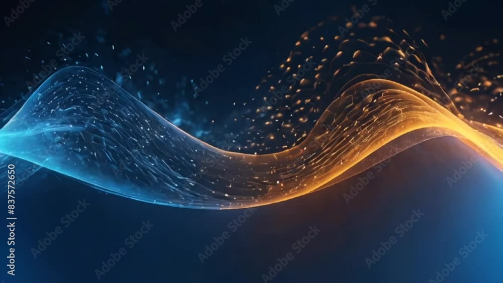 Digital blue and orange particles wave and light abstract background ...