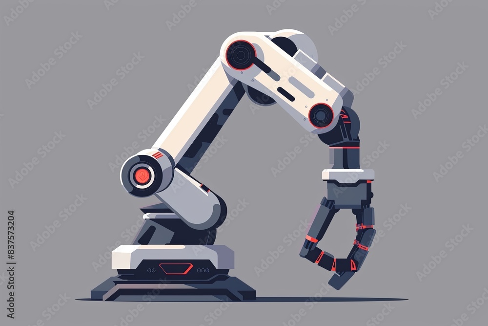 Robotic arm flat design front view automation theme animation grey ...
