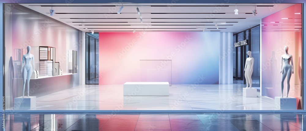 trade show exhibition booth for business with gradient scene on wall ...