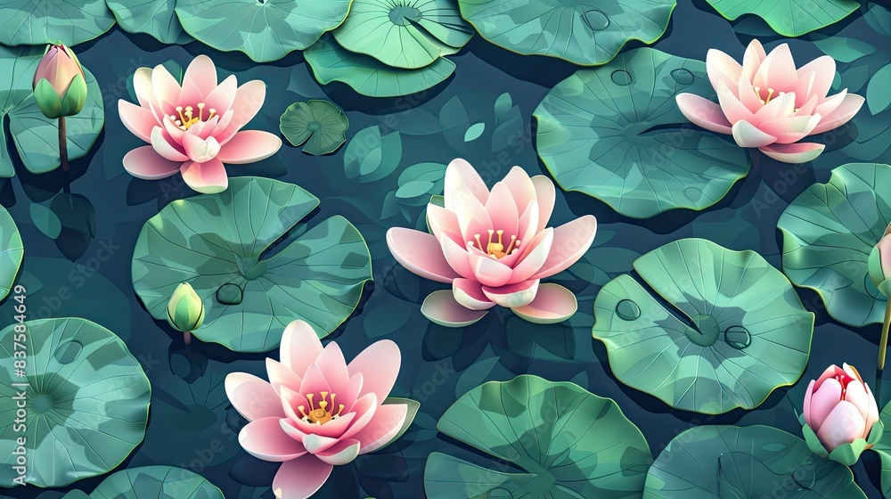 Swamp with Lilies Swamp with flowering lilies flat design top view ...