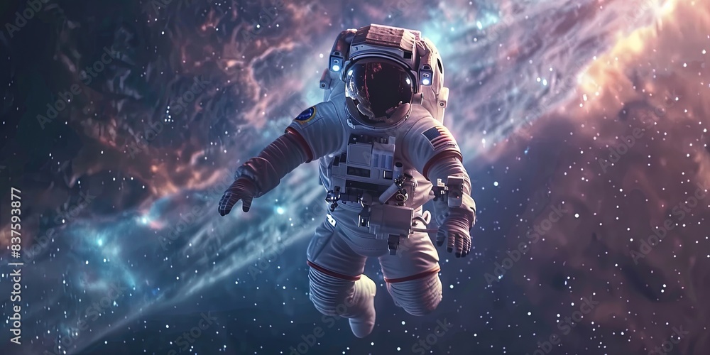 Astronaut floating in the depths of outer space - exploring the galaxy ...