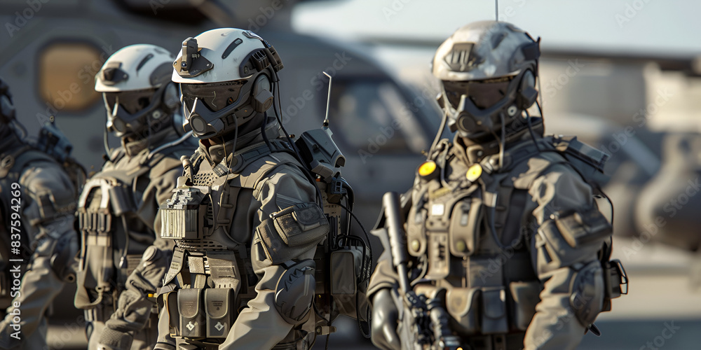 military ready for the battle, soldiers in uniform with helmets and ...