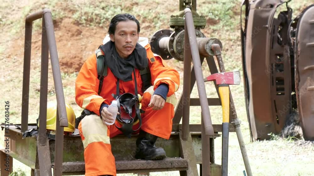 Firefighter rescue kids trapping in fire house and fighting with flame ...