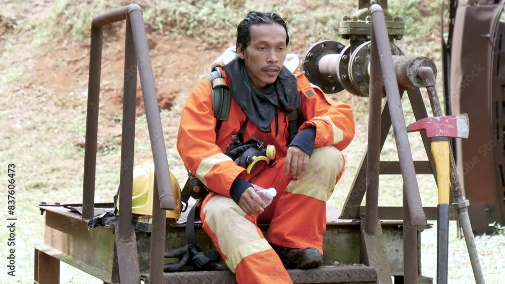 Firefighter rescue kids trapping in fire house and fighting with flame ...