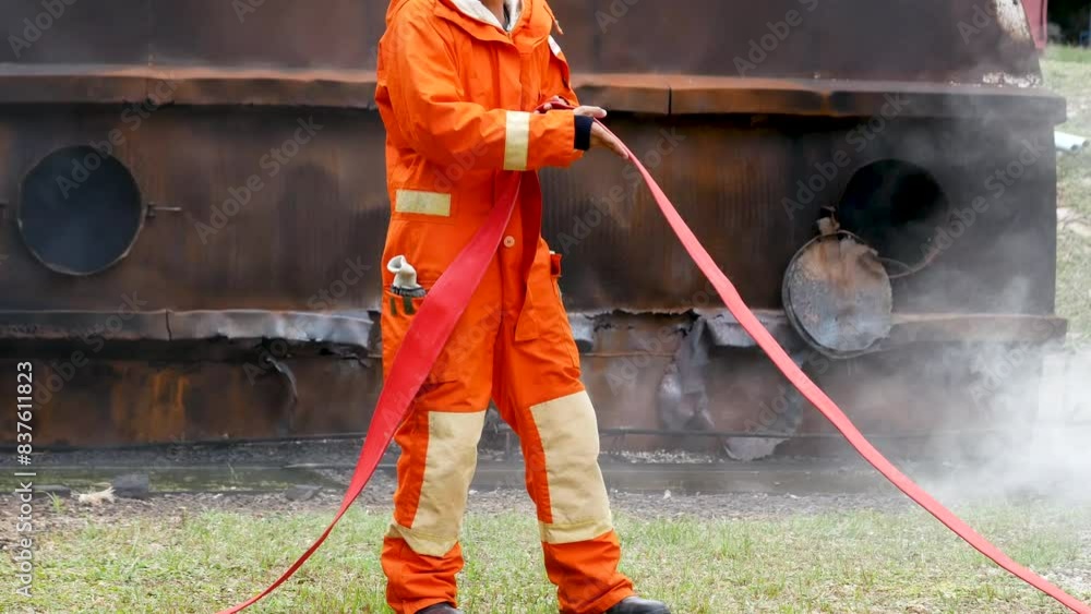 Firefighter rescue kids trapping in fire house and fighting with flame ...