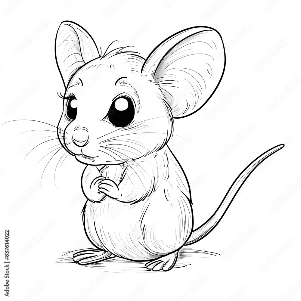Cute cartoon mouse coloring page vector illustration, simple line art ...