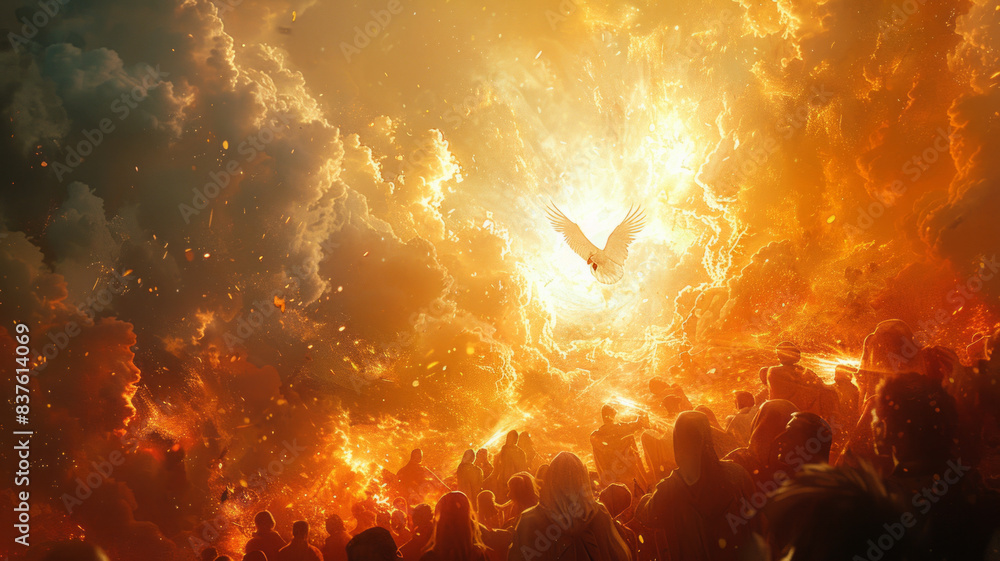 Pentecost. The descent of the Holy Spirit on the followers. People in ...