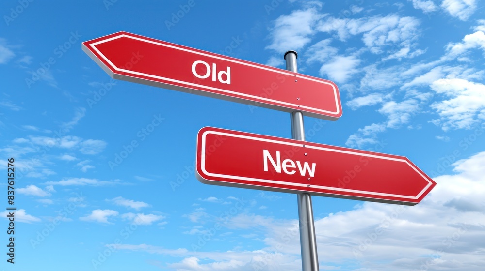 Old vs New, Old or New. A red signpost with two arrows pointing in ...