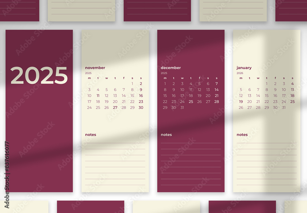 Red Plum Printable 2025 Monthly Calendar Template Stock Template ...