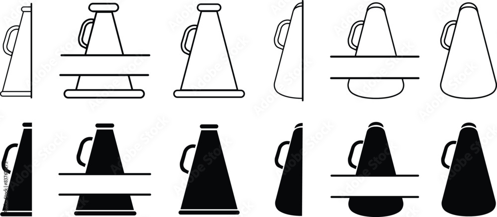 Set of Cheerleading flat icons. Contour symbols. Megaphone, pom-poms ...