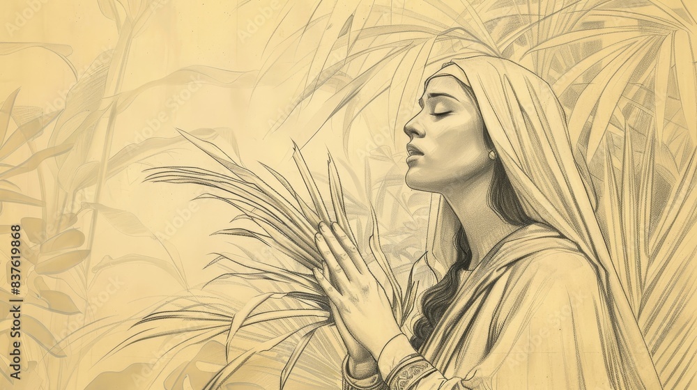 Devoted Saint Juliana of Nicomedia praying with a palm branch ...