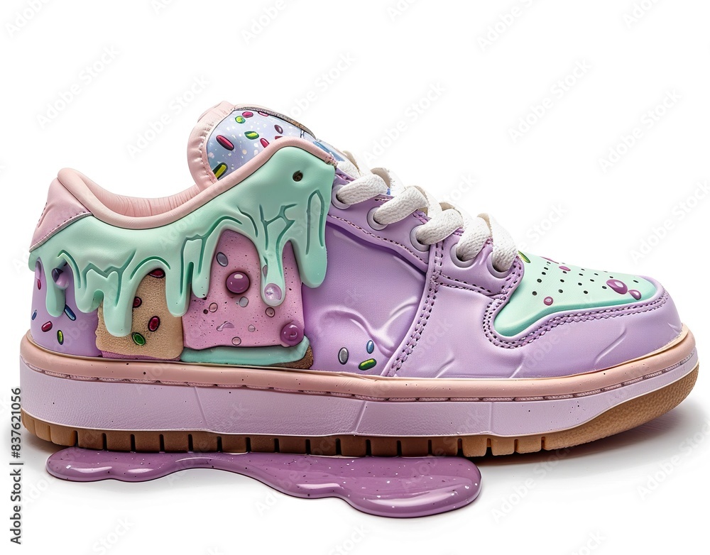 an all purple low top sneaker with an ice cream theme, the shoe has a ...