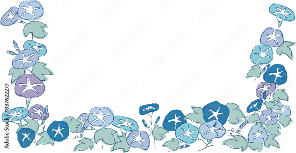 手描きの朝顔イラスト。朝顔の和風フレーム。朝顔のベクターイラスト背景。朝顔の線画。Illustration of hand-drawn ...