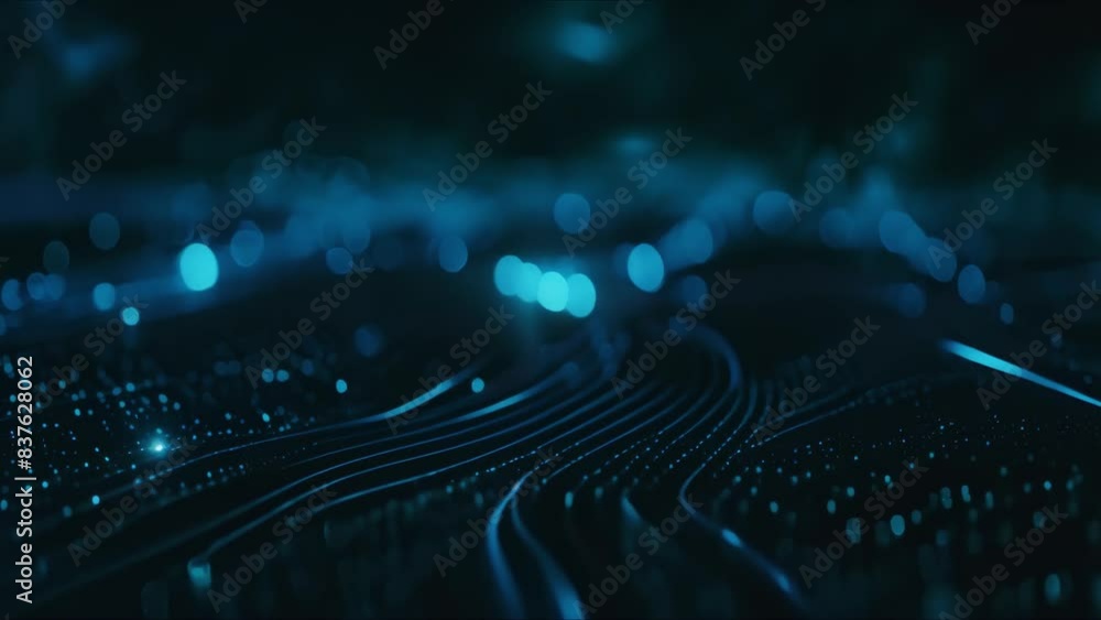 Explore digital world with abstract blue background glowing data ...
