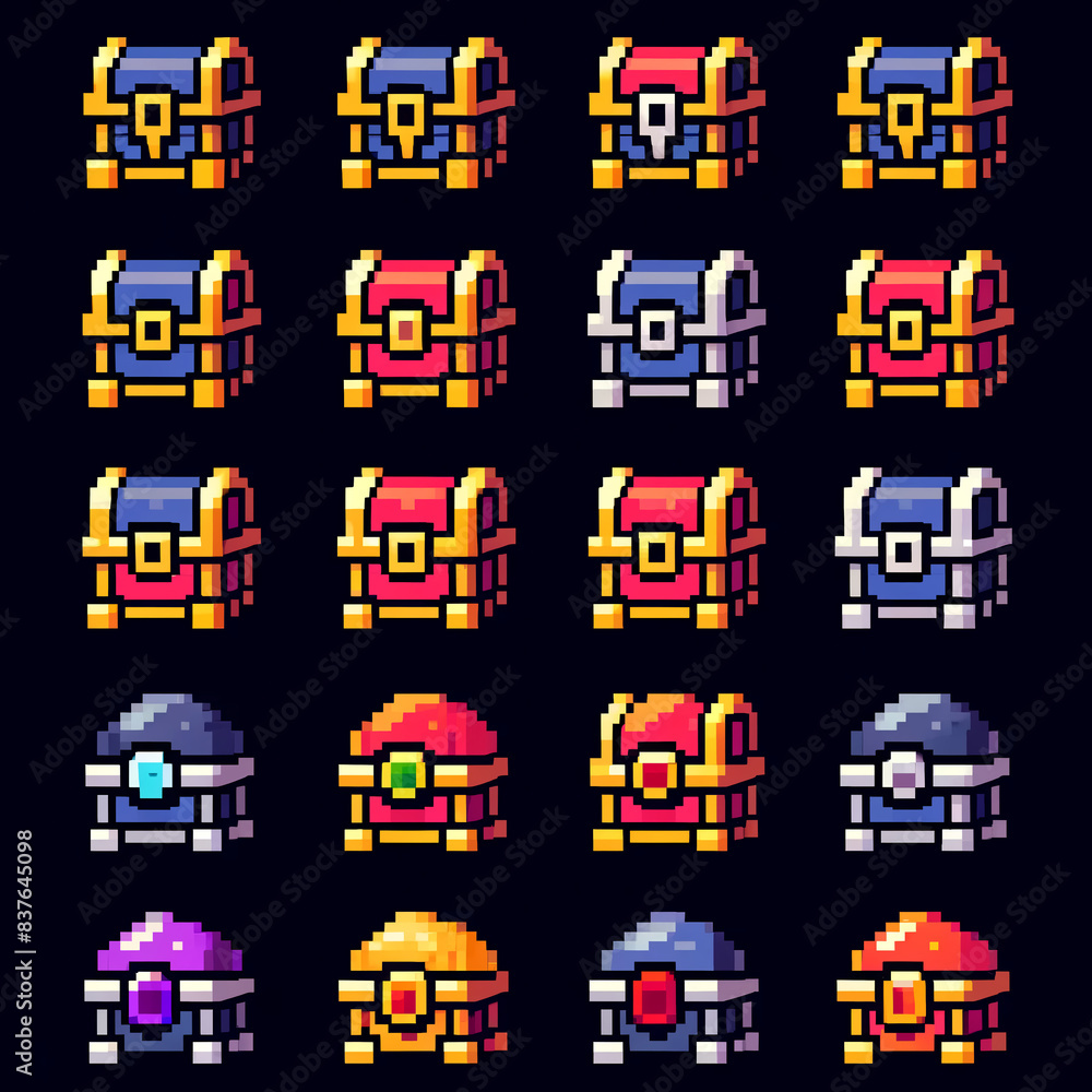 RPG pixel art treasure chests sprite sheet Stock Illustration | Adobe Stock