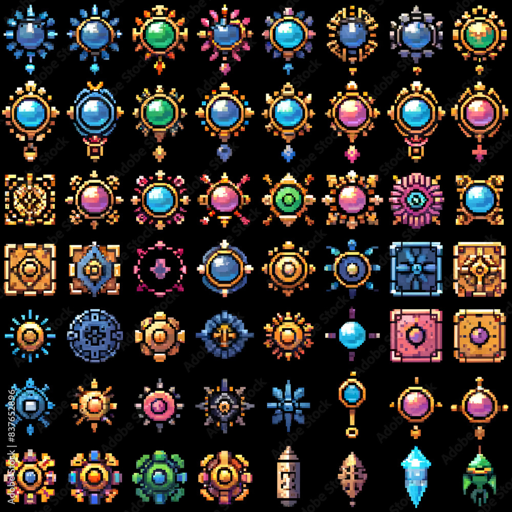 RPG Pixel Art Ancient Mirrors Icons for Game UI and Design Stock ...