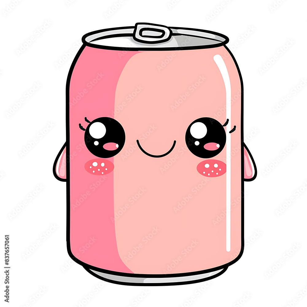 Cute Pink Soda Can with Smiling Face and Blushing Cheeks - Adorable ...