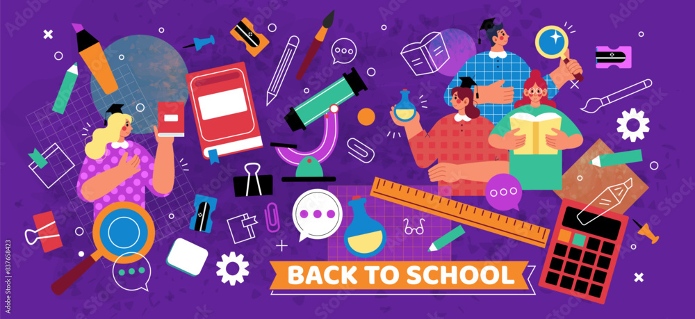 Back to school. Education background. University students. Read books ...