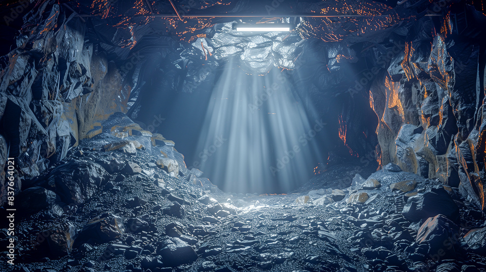 Exploring a cave system with a headlamp Stock Illustration | Adobe Stock