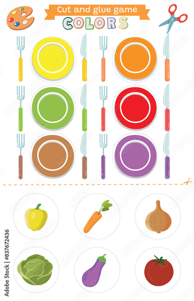 Learning colors green, brown, red, yellow, orange, purple Cut and glue ...