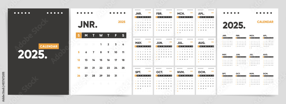 2025 Calendar Template Design. Week Starts on Sunday Office Calendar ...