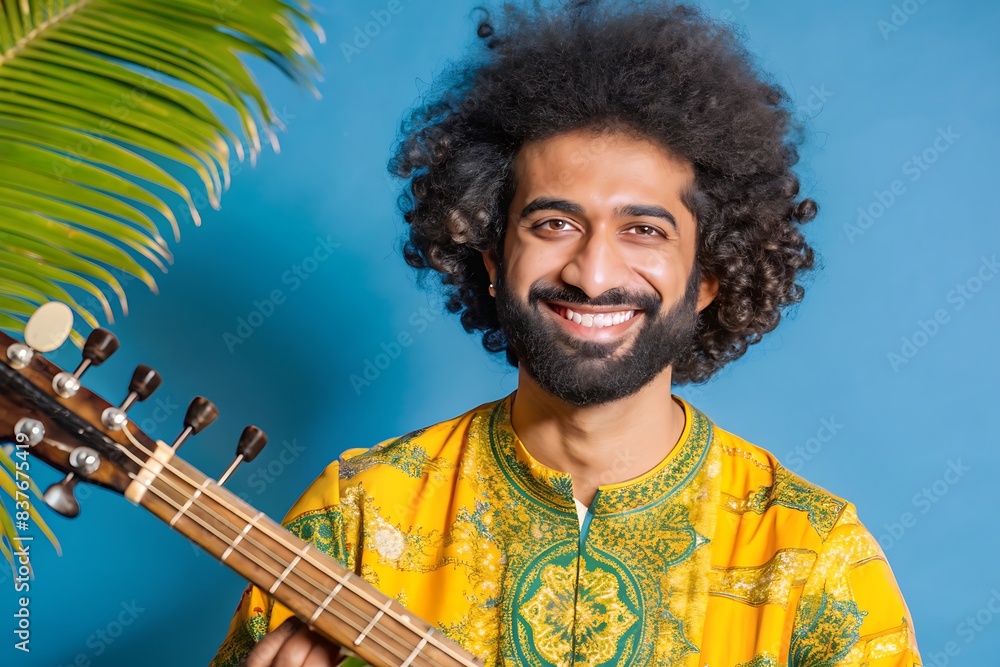 South Asian man with a full afro and a friendly smile, wearing a ...