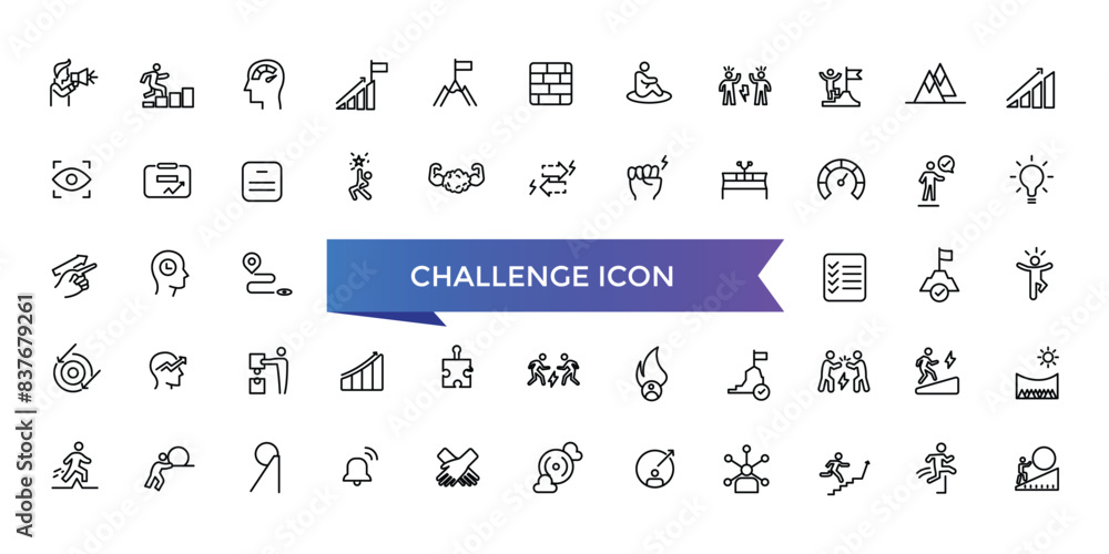 Challenge icon collection. Related to mission, competition, obstacle ...