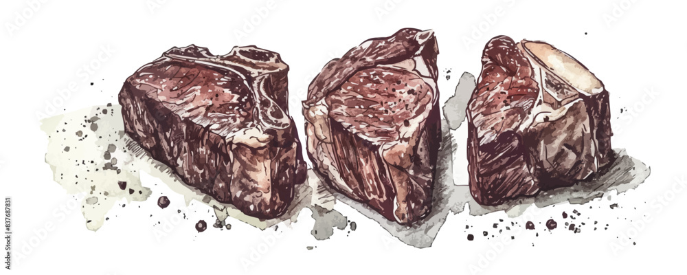Hand drawn cuts of beef. Grilled meat sketch. Steak house, grill ...