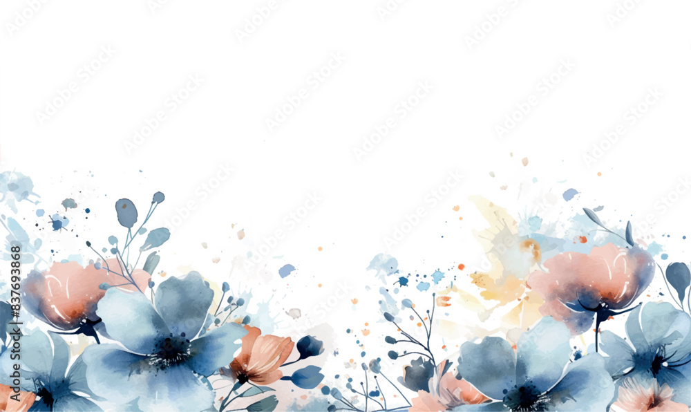 watercolor border frame with flowers, blue and pink, for design Stock ...