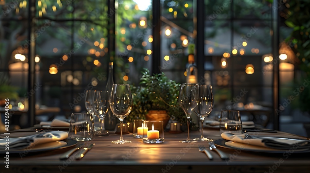Elegant Dining Table Setting with Romantic Candlelit Restaurant ...