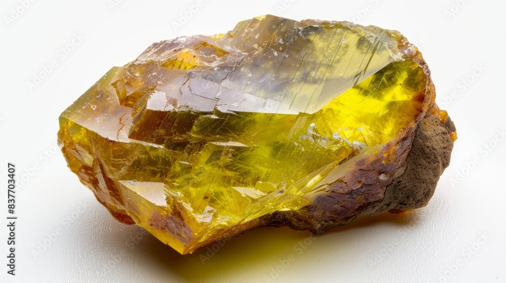 Sphene stone (Titanite), photographed in the studio on a white ...