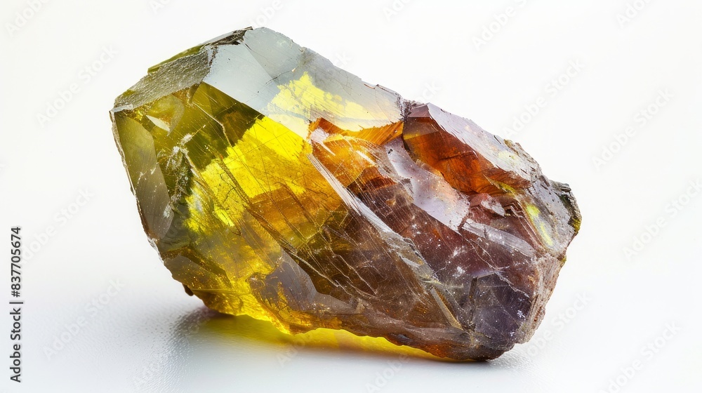Sphene stone (Titanite), photographed in the studio on a white ...