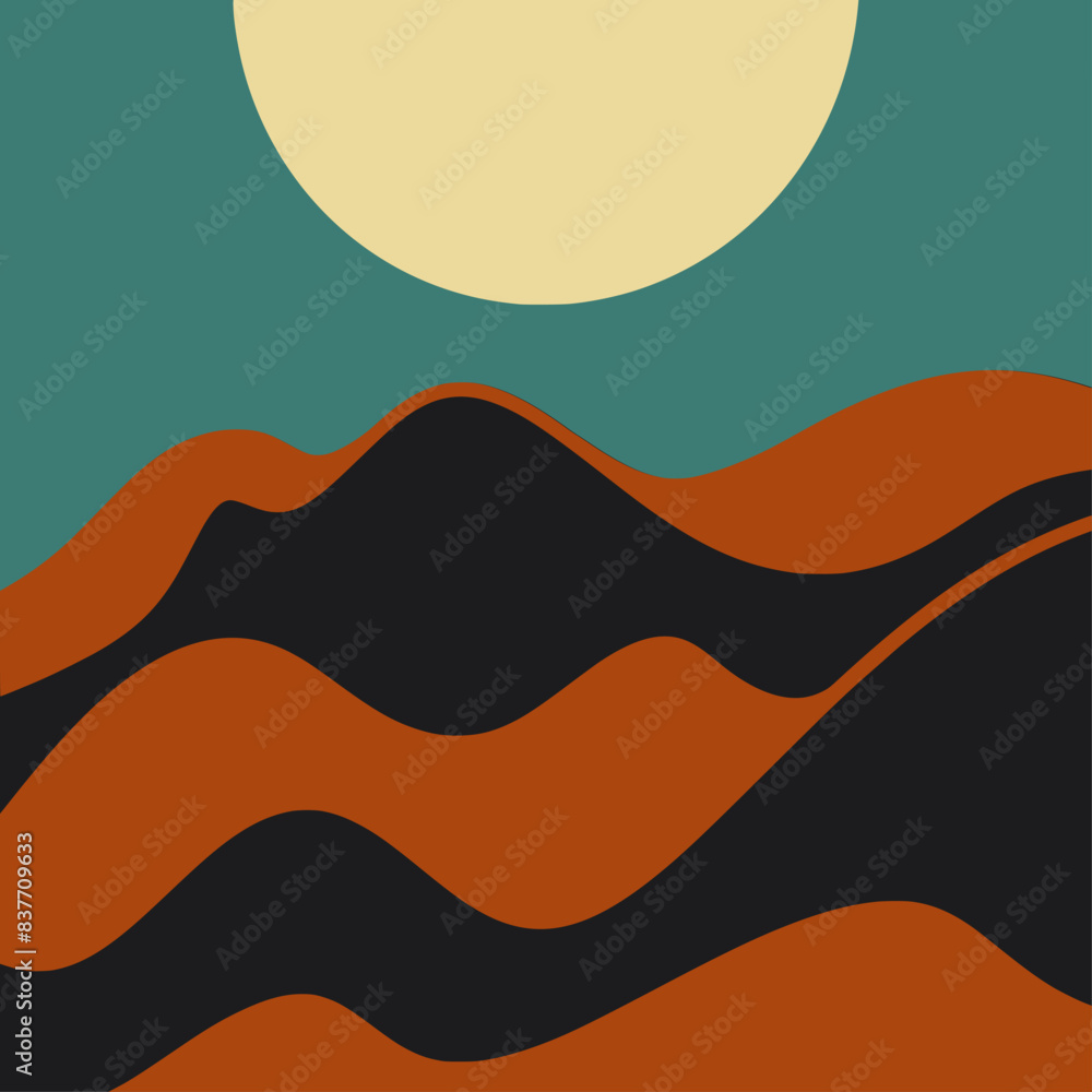 Mountain and sun lanscape panorama posters. Hand drawing shapes matisse ...