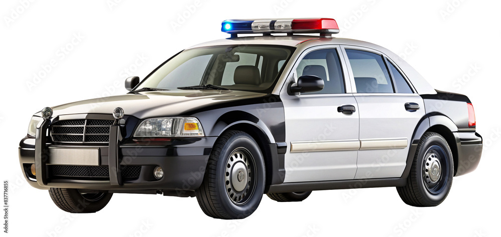 Black and white police car with siren lights png isolated on ...