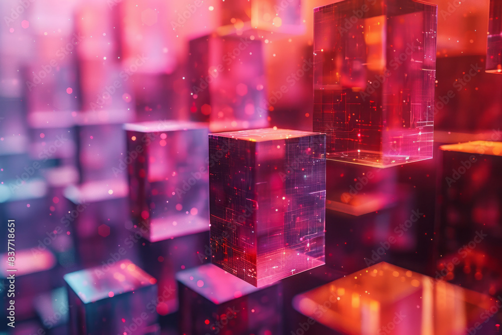 An animation of 3D cubes in a pixel grid rotating and shifting to form ...