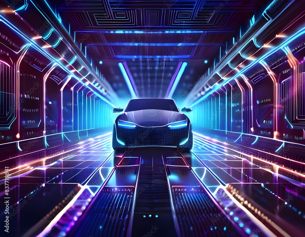 ai concept car Powerful acceleration of a supercar on a night track ...