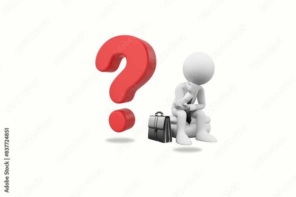 3D Businessman Sitting on Suitcase with Question Mark Symbol of Travel ...