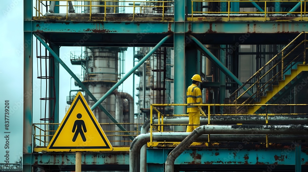 1. Visualize hazard symbols adorning industrial structures, warning of ...