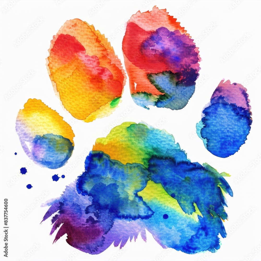 Colorful watercolor rainbow dog paw print Stock Illustration | Adobe Stock