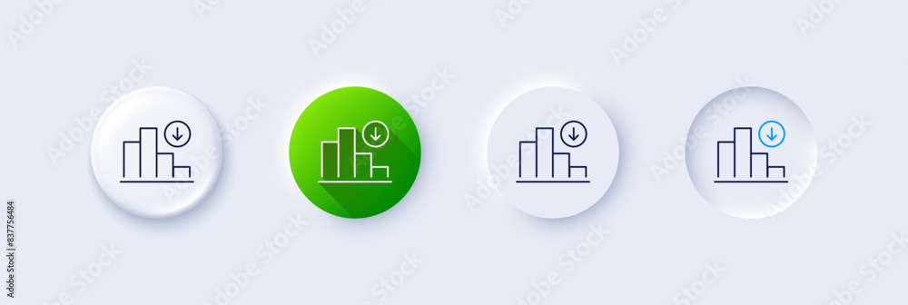 Decreasing graph line icon. Neumorphic, Green gradient, 3d pin buttons ...