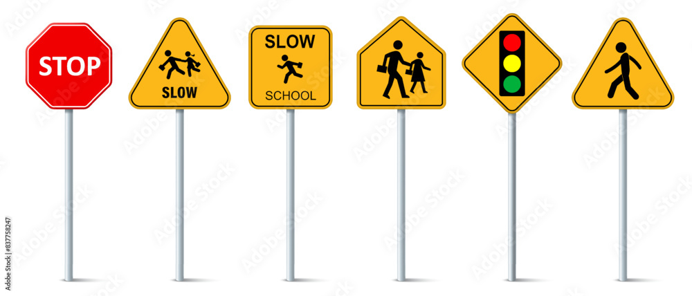 Set of school signs zone vector. Pedestrian. Road and Traffic signs ...