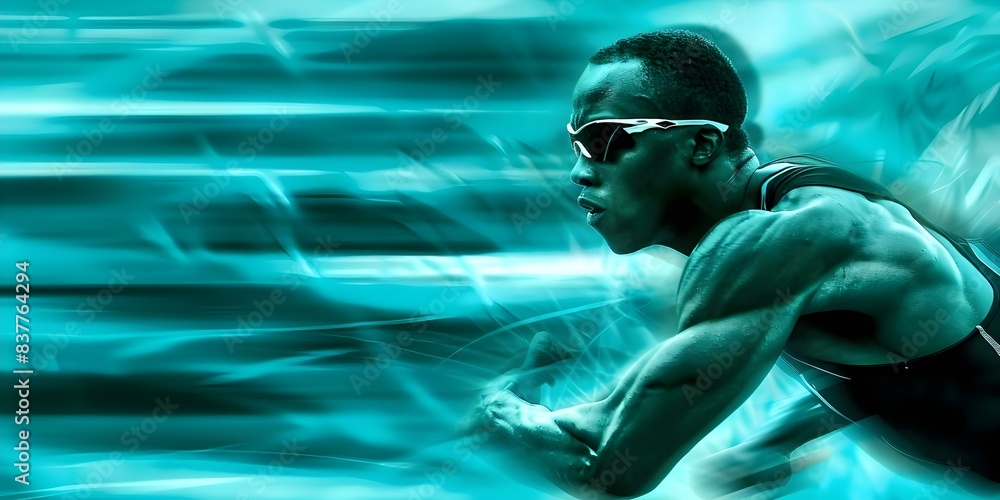 Muscular black sprinter in sunglasses competes in 100m run at Olympic ...