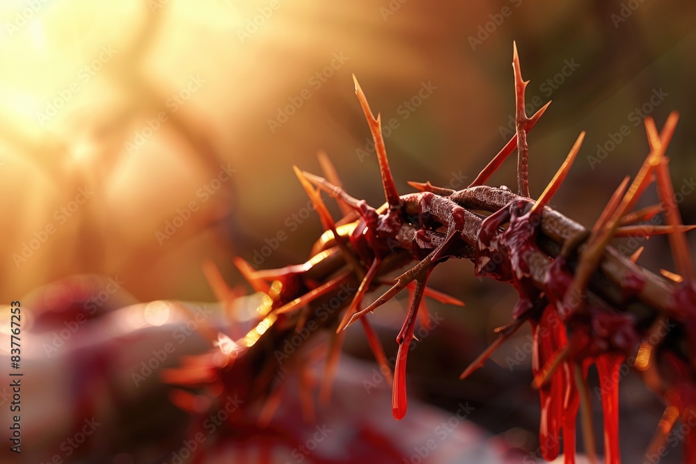 Crown of thorns with blood in a bright background crucifixion of Jesus ...