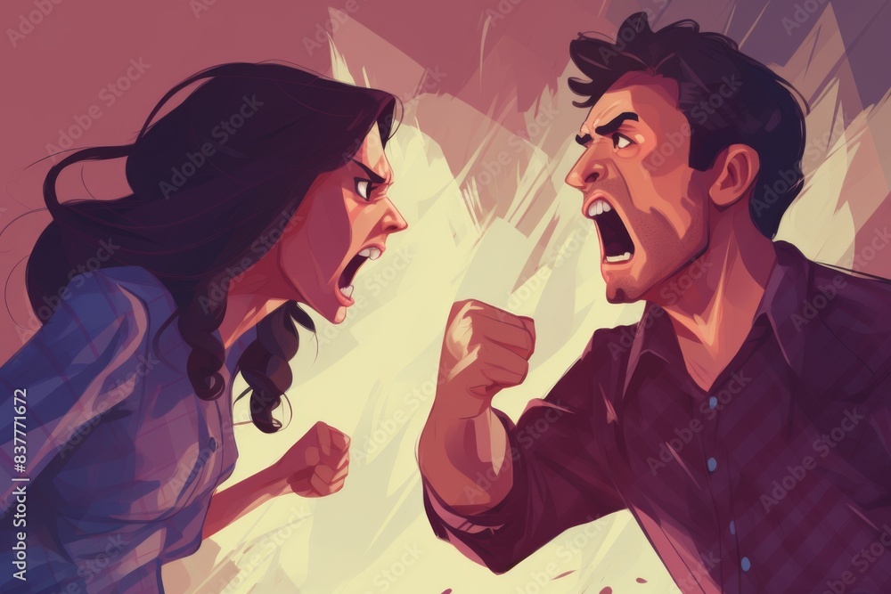 Angry woman and man screaming. Intense argument between man and woman ...
