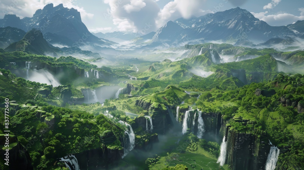 towering waterfalls tracing the path of ancient rivers sculpting the ...