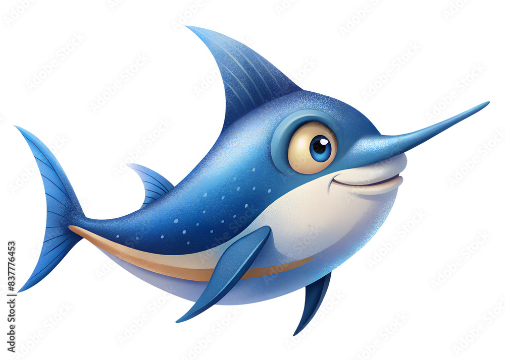 Cartoon style illustration of cute Swordfish fish isolated on ...
