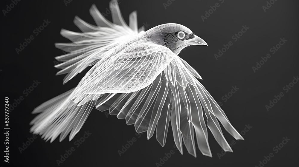 Avian Anatomy: Intricate Wireframe Mesh Revealing Bird in Flight with ...