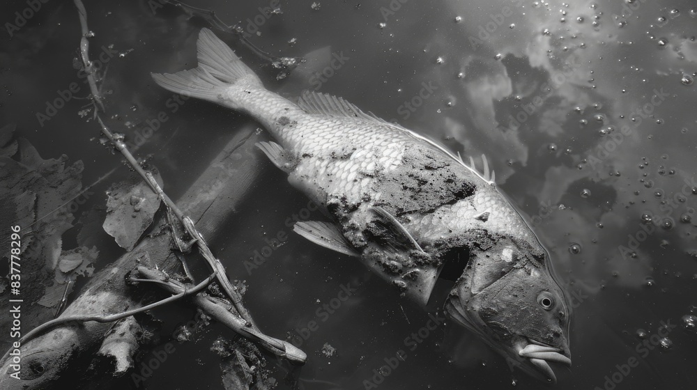 Dead fish environmental disaster with water pollution and death of ...